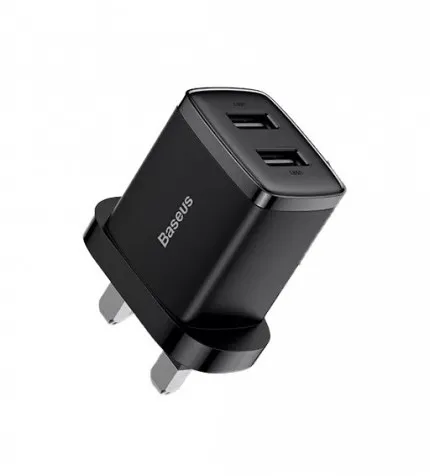 Baseus 10.5W Dual USB Port UK Pin Charging Adapter | Black | Daraz.lk