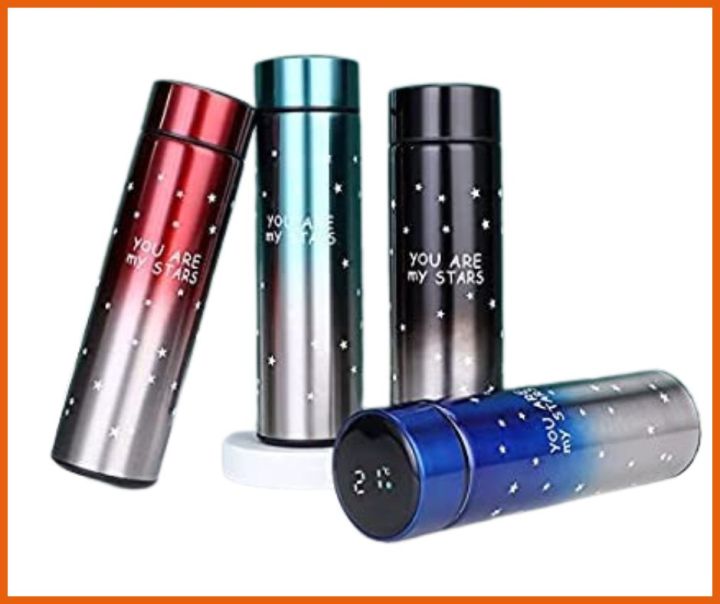 LED Digital Temperature Display Water Bottle Stainless Steel 500ml, Gradient Color Smart ...