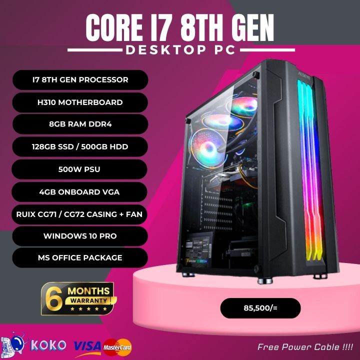 Core I7 8th Gen Gaming RGB Desktop PC 8GB Ram | 128GB SSD | 500GB HDD ...