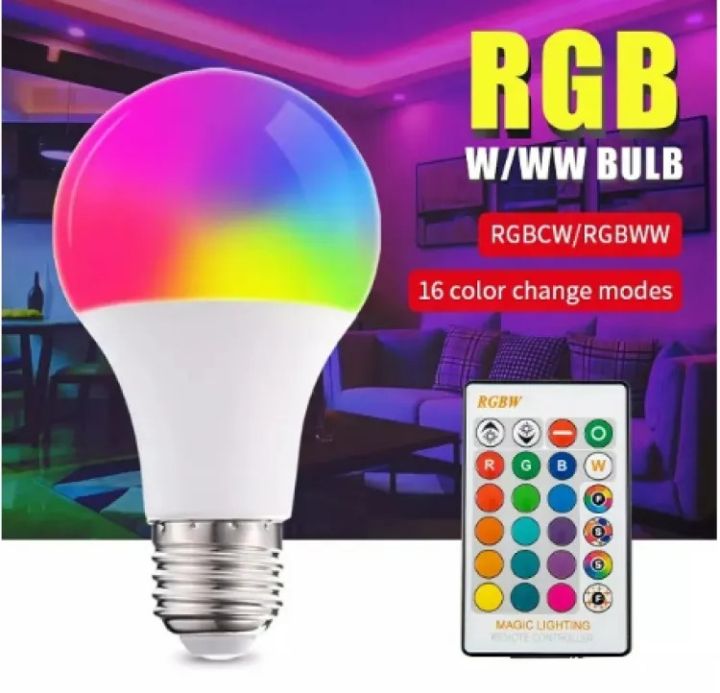 9W LED RGB Bulb Screw Type E27 With 16 Colors Adjustable + Remote ...