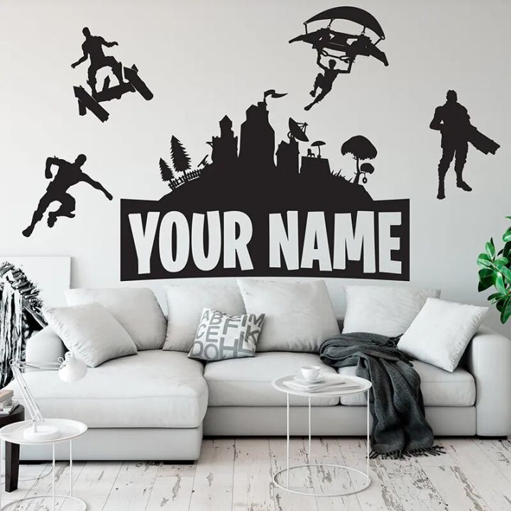 Customed Name Wall Stickers Boys Gaming Room Vinyl Decal Kids Bedroom ...