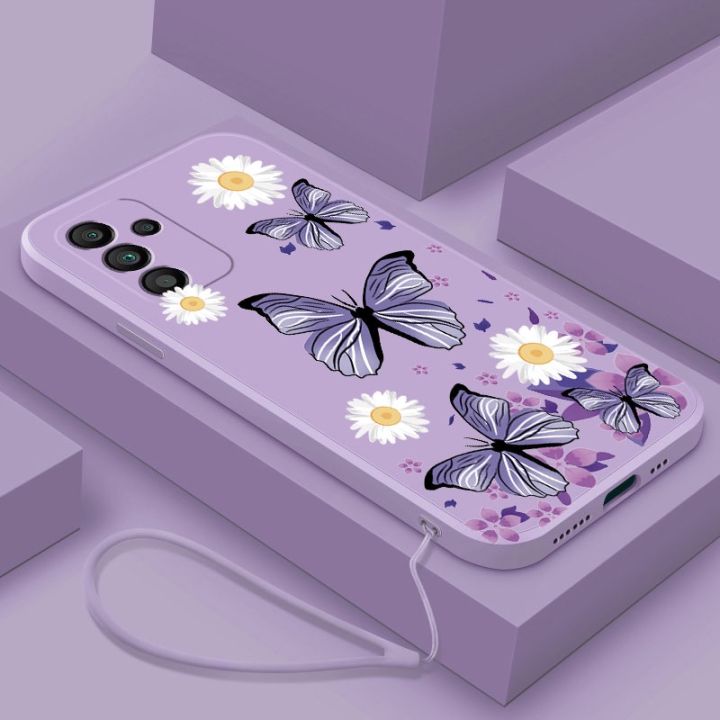 Samsung Galaxy A25 A15 5G A35 A55 5G Little Daisy Luxury Butterfly Flower Casing Liquid Silicon ...