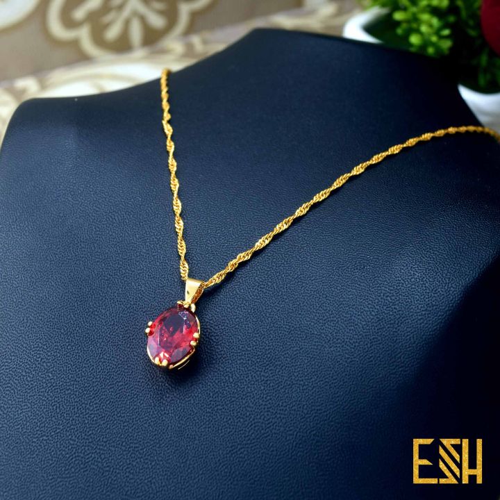 24 inch gold plated Karali chain with Cubic zirconia Oval RED stone eye ...