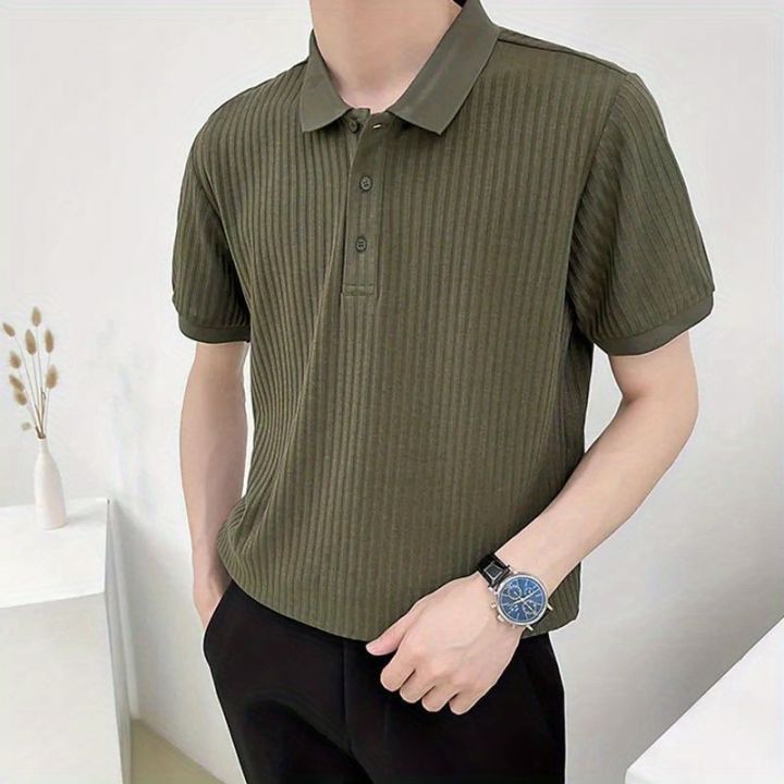 Nine Summer New Korean Style Knitted Short Sleeve polo Shirt Men's ...