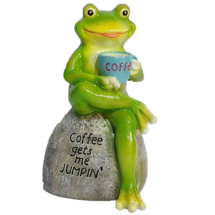 【Wildfolk Studio】Animal Design Statuary Frog Coffee Stone Garden Statue ...