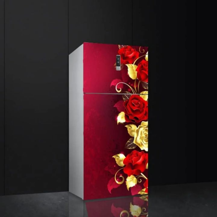 Red Golden Rose Fridge Sticker Romantic Flowers Refrigerator Stickers ...