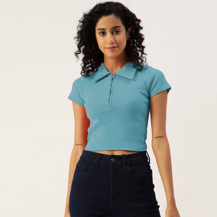 Crop polo for ladies wear in blue color | Daraz.lk