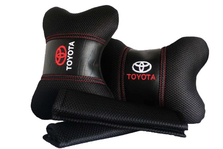 Toyota High Quality Headrest Pillows 2 Pieces With Seat Belt Straps 2 Pieces For Vitz Aqua Allion Premio Raize And Any Toyota Car Black Color Daraz.lk