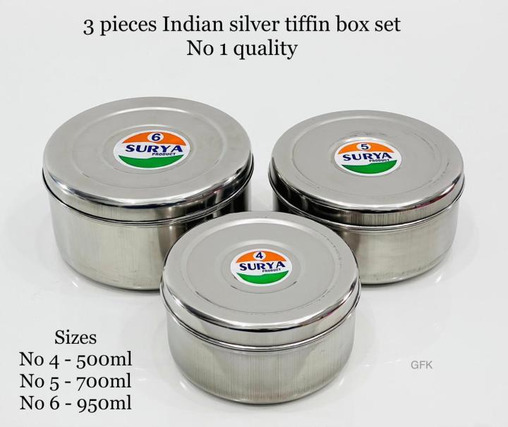 3 pcs Indian silver tiffin box set | Daraz.lk