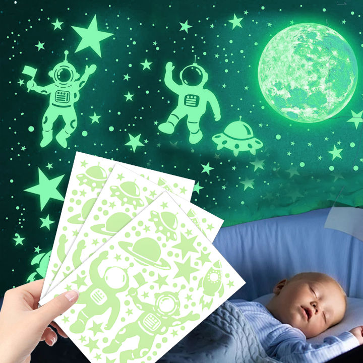 Luminous Astronaut Star Moon Wall Sticker Bedroom Kids Room Home ...