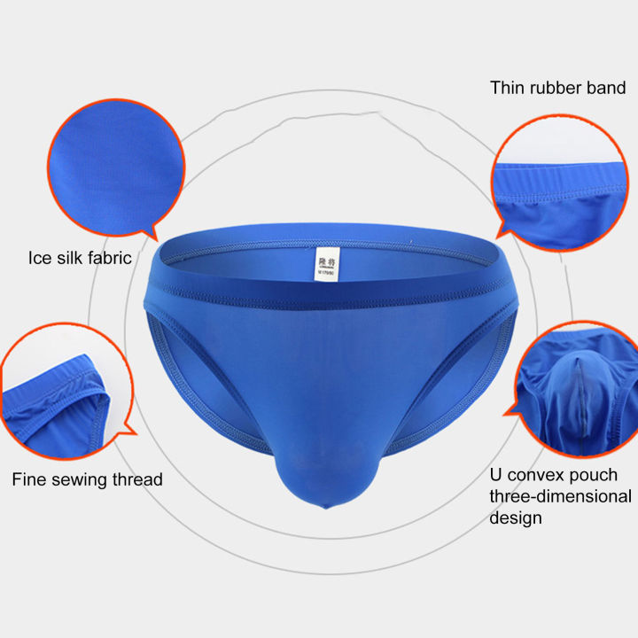 Longjiang Solid Color Transparent Men Briefs Ice Silk U Convex Seamless ...