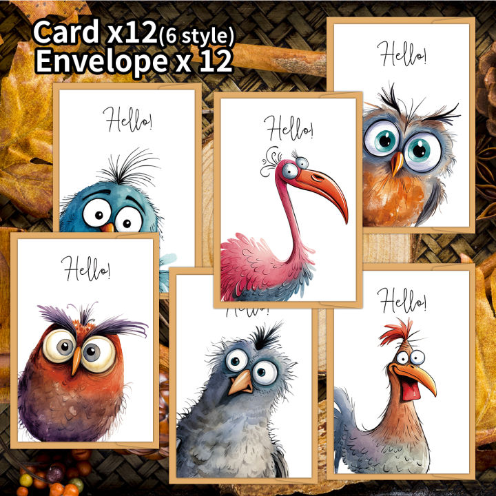 12pcs Weird Watercolor Bird Greeting Cards With Envelope Blank Page For ...