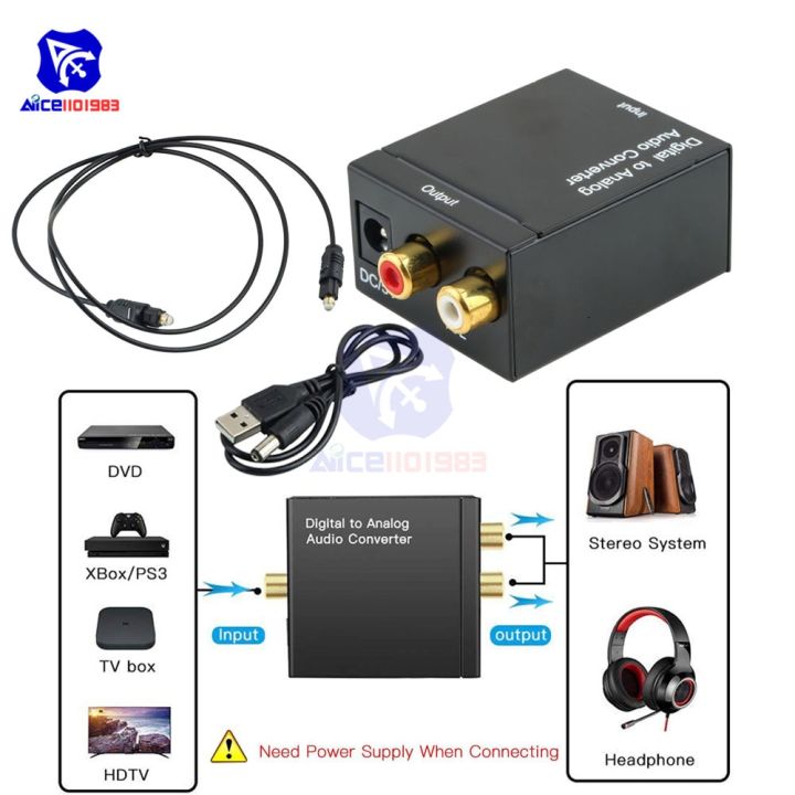 【VA VA VOOM】DC 5V 1A Digital to Analog Converter Optical Fiber Coaxial Audio Adapter RCA with ...