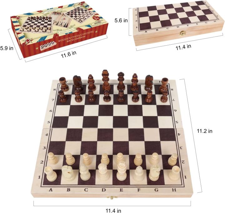 3-in-1 Wooden Chess, Checker, and Backgammon Set - Perfect for Kids and ...