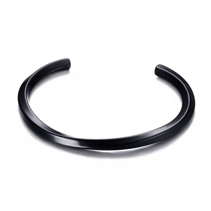 【happy one】Stainless Simple Cuff Open Bangle Black Punk Fashion Jewelry | Daraz.lk