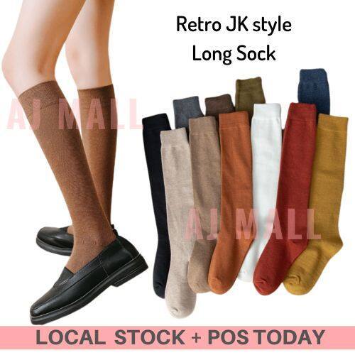 AJM Korean Japan Soft Cotton Knee High Long Calf Sock Student Socks ...