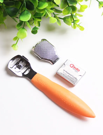 CREDO FOOT FILE WELL CUTTER & 10 BLADES Stainless Steel Callus Remover Callus Shaver Set, Foot ...