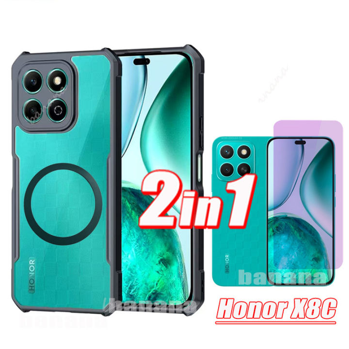 2 in 1 Honor X8C Case Magnetic Sticker Shockproof Clear Phone Case for ...