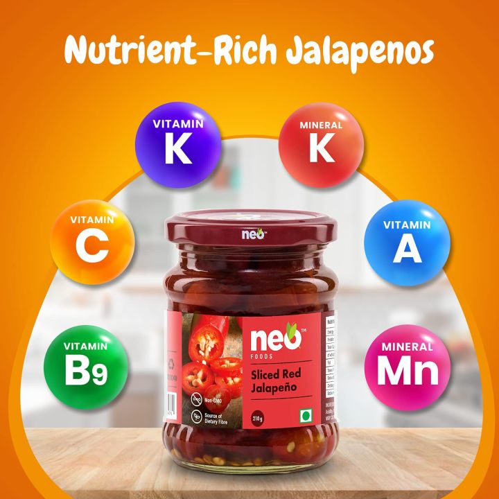 Neo Sliced Red Jalapenos 210g I 100% Vegan I Ready-to-Eat Fibre-Rich ...