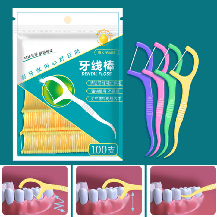 100Pcs Dental Floss Mint Flavor Mini Flosser With Toothpick Polymer ...