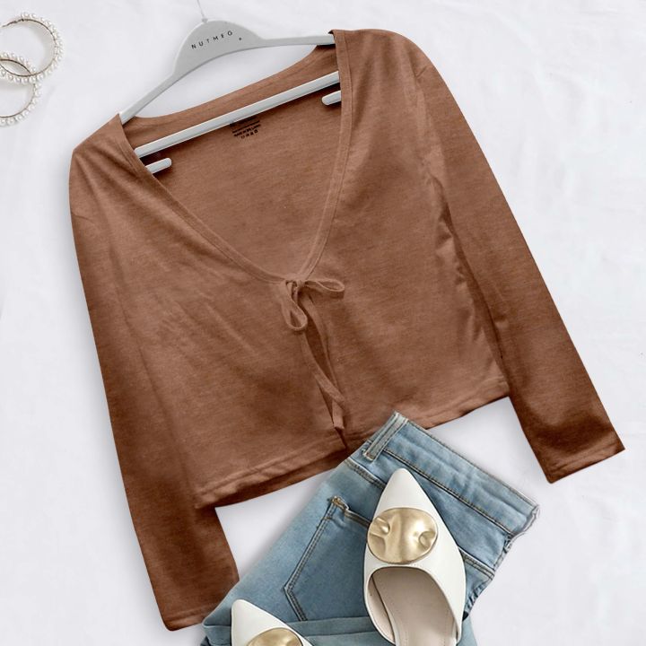 Tie Front Overcoat for Ladies - Long Sleeve Half Tie Overcoat for Girls ...