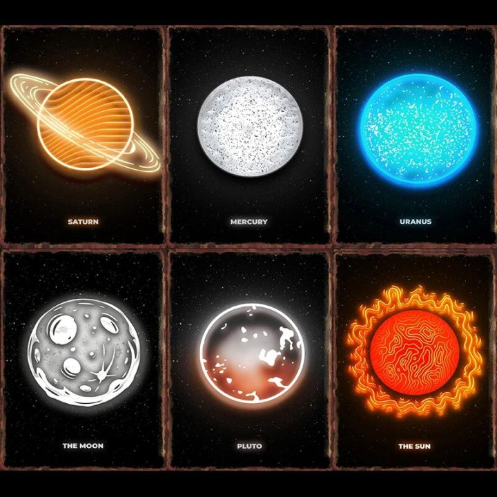Solar System Neon Space Art Metal Tin Sign Home Wall Decorative Plaque ...