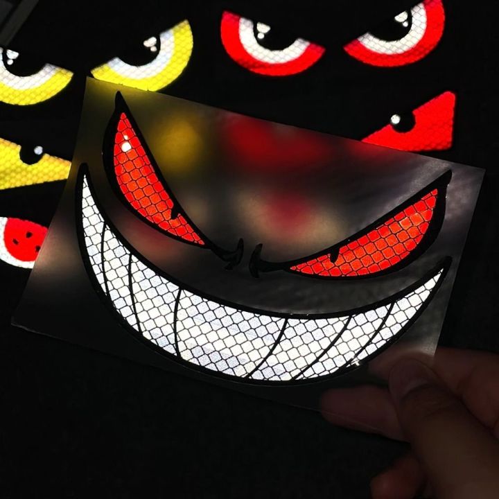 New PVC Moto Reflective Eye Stickers Red Yellow Eyes Shape Motorcycle ...