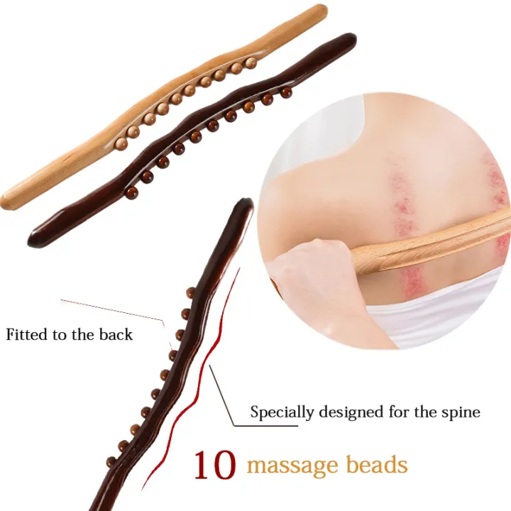 10 Beads Massager Body Natural Carbonized Beech Wood Scraping Massage ...