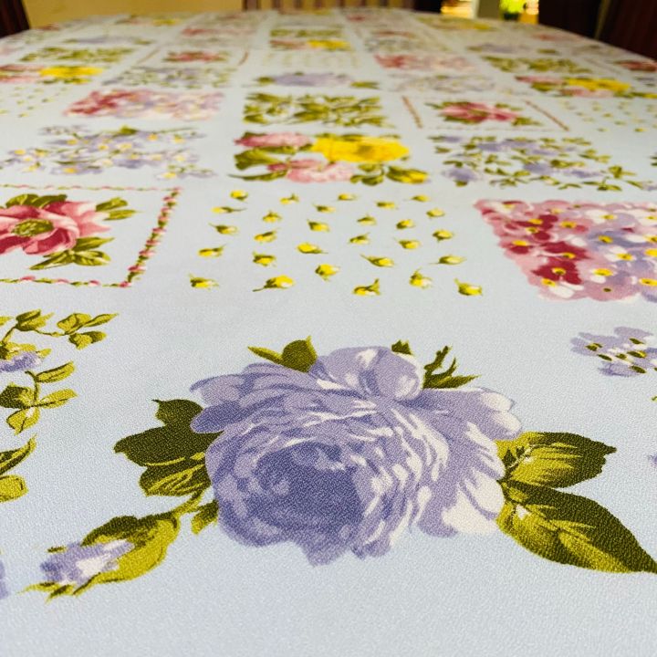 6 Seater Dining Table cloth , Flower printed/ Shine Fabric , square ...