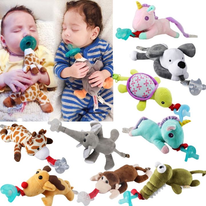 Baby pacifier holder hanging removable plush animal doll toy infant ...