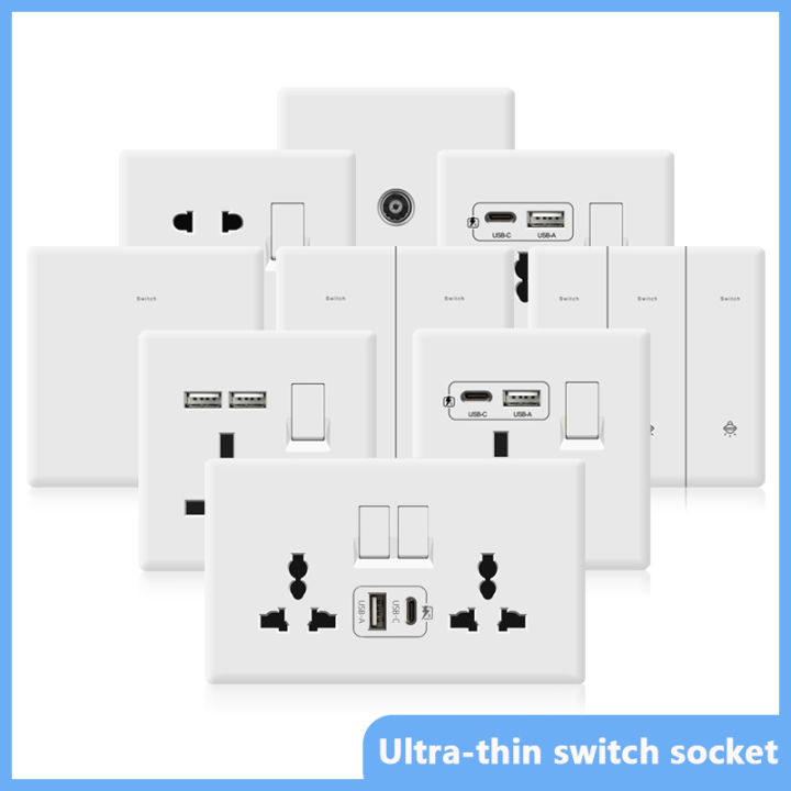 UK 13A Wall Power Socket with USB Type-c 18W Quick Charge outlet Plug ...