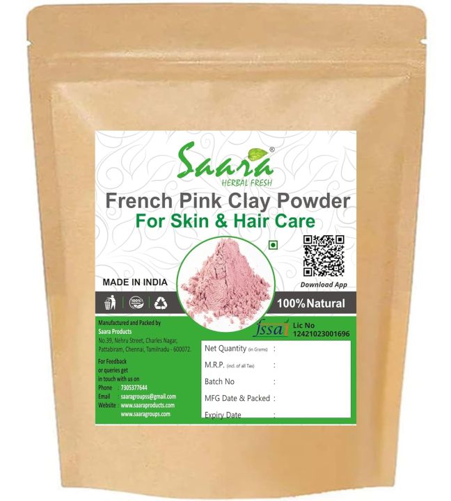 Saara HERBAL FRESH French Pink Clay Powder,100g, Montmorillonite Pink ...