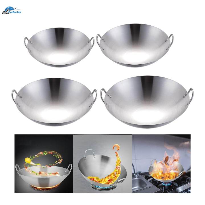 Steel Round Bottom Wok Double Handle Multipurpose Traditional Cooking ...