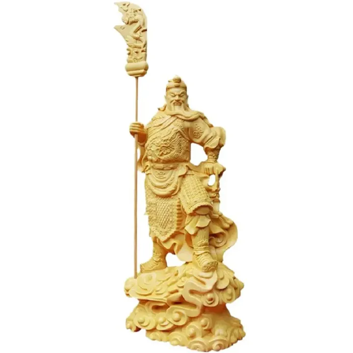 Chinese GuanYu Statue Traditional Wood Carving Figurine Home Decor ...