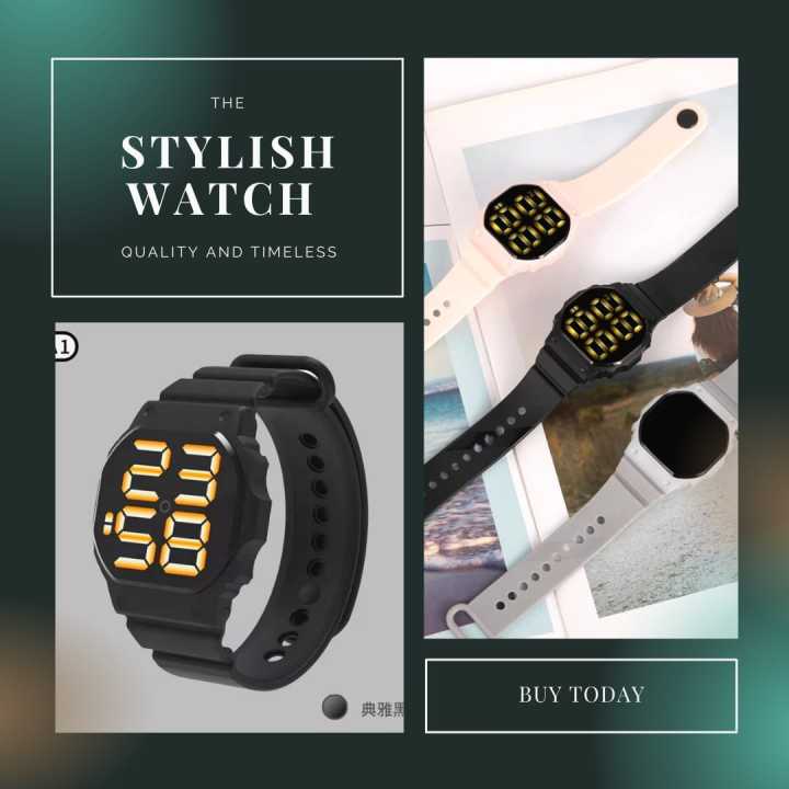 LED Square Sport Digital Watch with Rubber Band Sports Wrist Watches ...