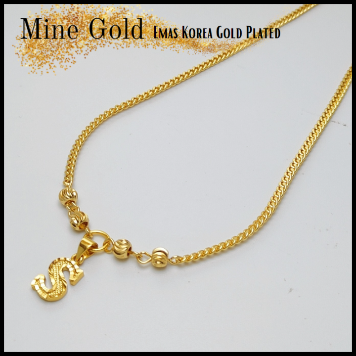 Rantai Leher Loket Huruf Emas Korea 24K Rantai Leher Huruf Perempuan Emas Korea Rantai Loket ...