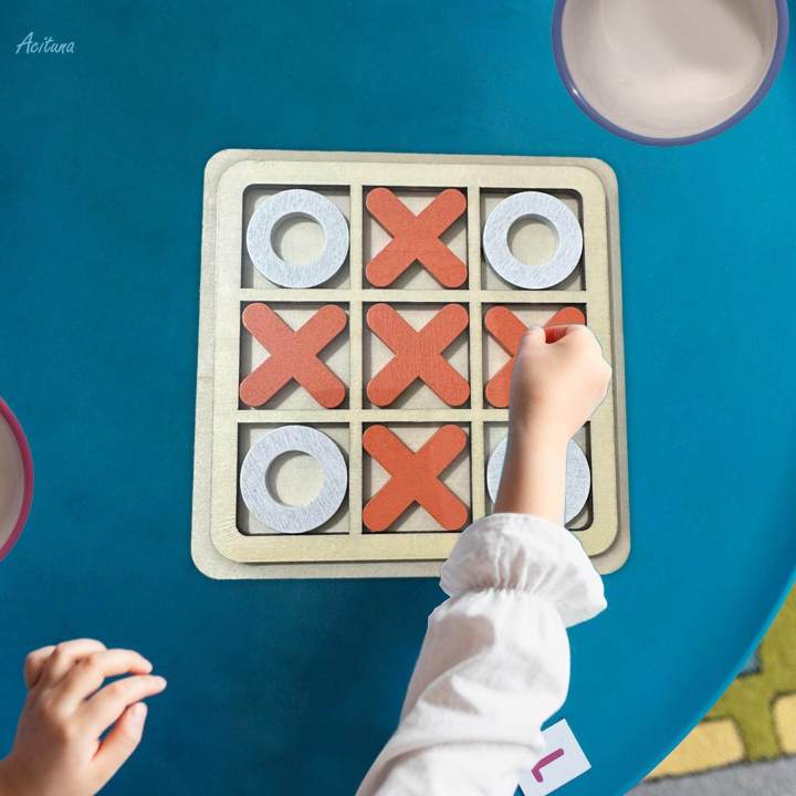Tic TAC Toe Wooden Board Game Family Games Educational for Kids | Daraz.lk
