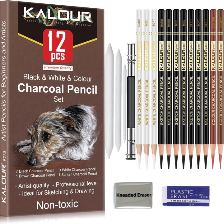 Extender stump, eraser pen, includes mix pack－18 white premium charcoal ...