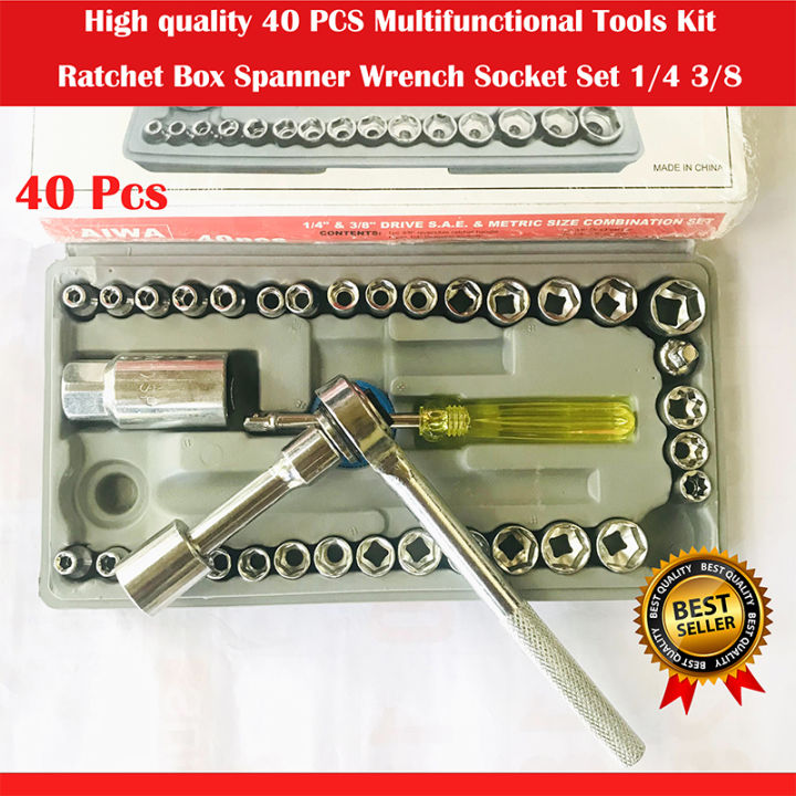 40 PCS Multifunctional Tools Kit Ratchet Box Spanner Wrench Socket Set ...