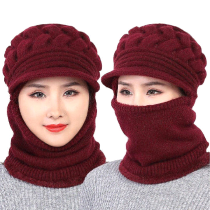 Outdoor Wind Protection And Warmth Hats Scarf Set Beanie Ski Caps Woman ...