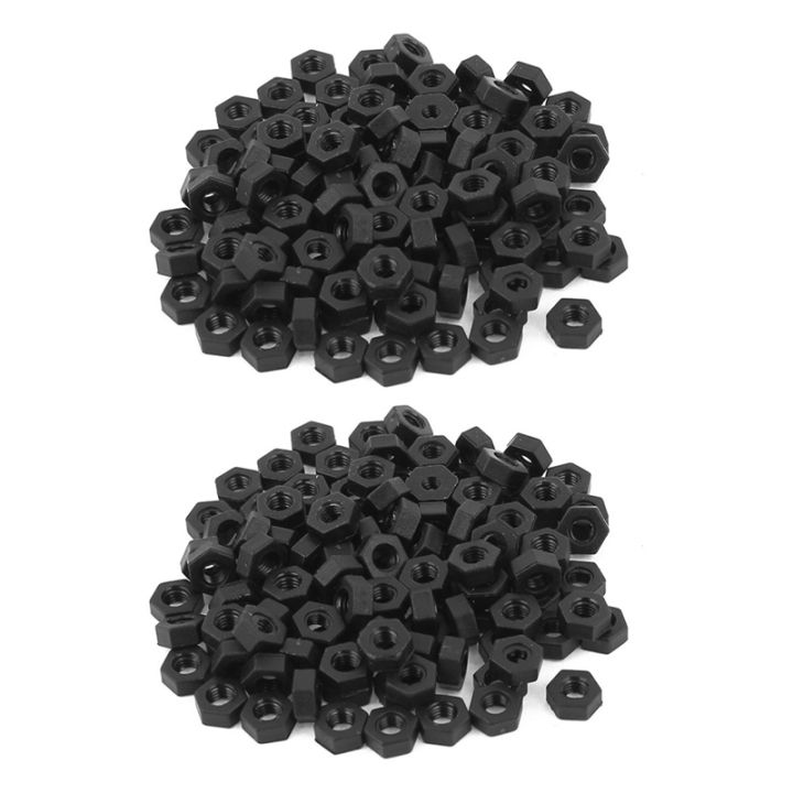 200 Pcs M3 Thread Insert Lock Fixing Screw Nylon Nuts Hexagonal Black ...