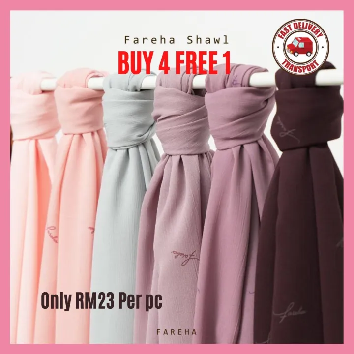 Fareha Shawl Selendang Chiffon Crepe Labuh Panjang 1.8m travel friendly ...