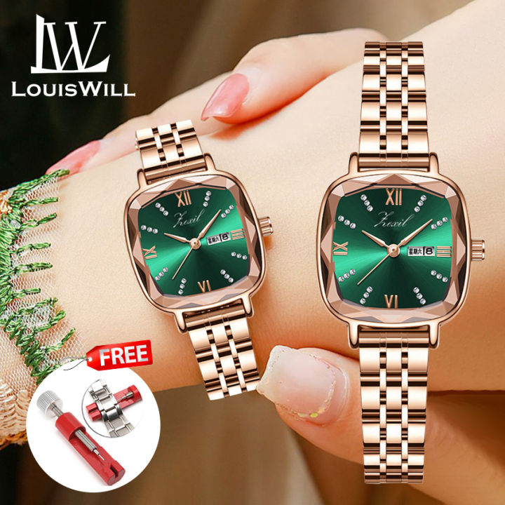 LouisWill Women's Quartz Watch Fashion Square Watch Double Calendar ...