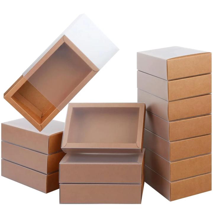 10/20Pcs Kraft Paper Drawer Boxes with PVC Clear Window Small Cardboard ...