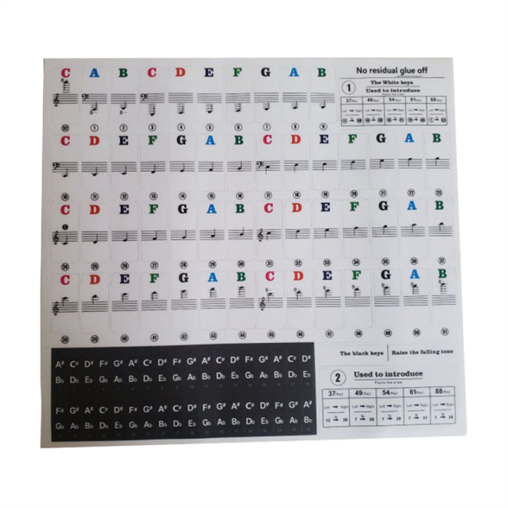ARELENE Multicolor Piano Keyboard Stickers, Bold Letter Piano Stickers ...