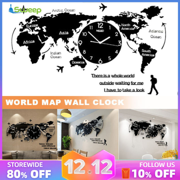 【BestGO】World Map Wall Clock Nordic Modern Minimalist Decoration ...