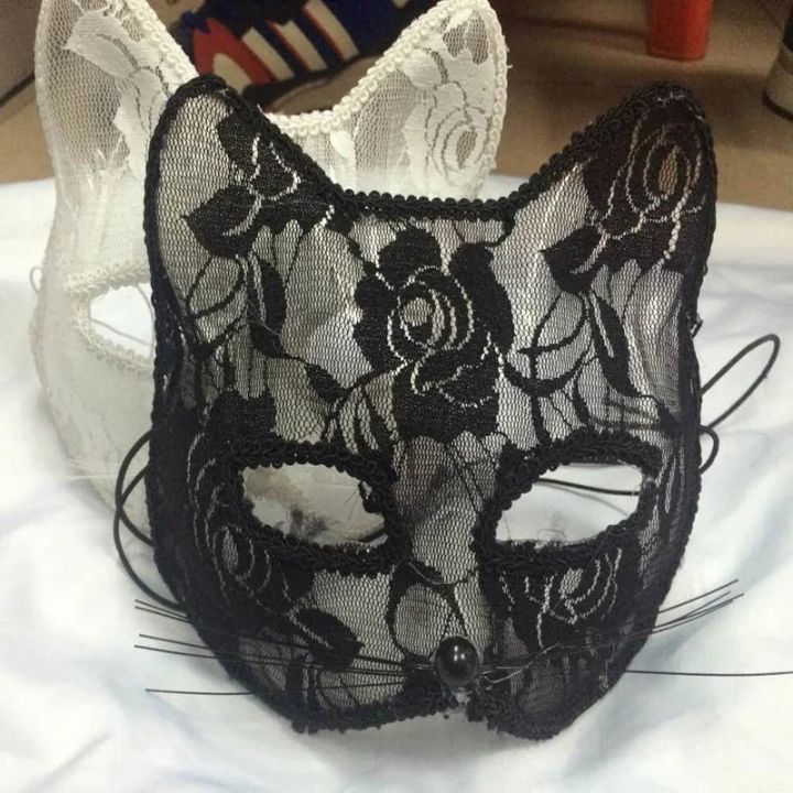 Halloween Cosplay Fox Mask Lace Eye Mask Animal Mask Half Face Lace Cat ...