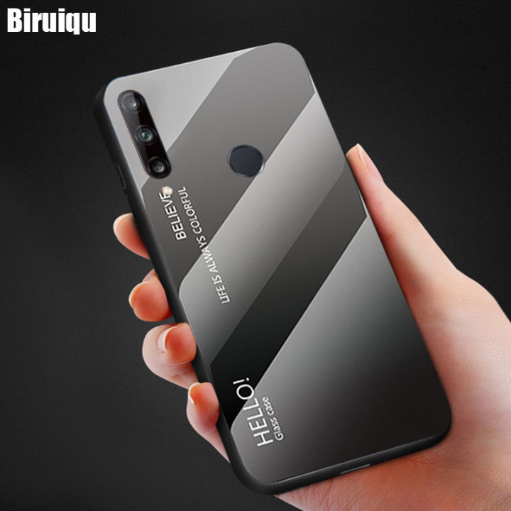 Biruiqu For Huawei Y7P 2020 Shockproof Gradient Tempered Glass Back ...