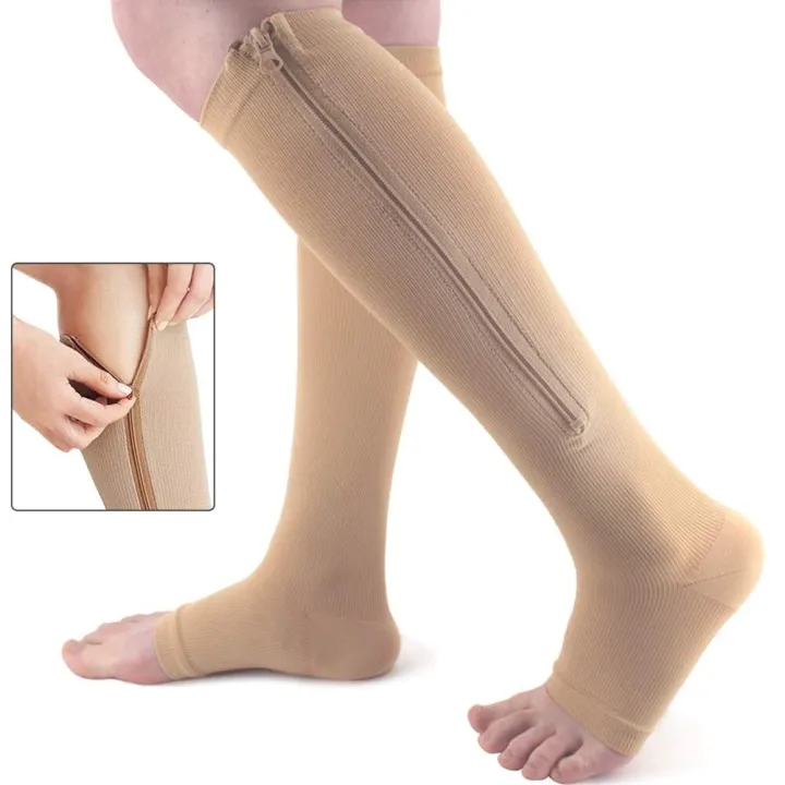 Women Burn Fat Zipper Compression Stockings Knee High Slim Sleeping ...