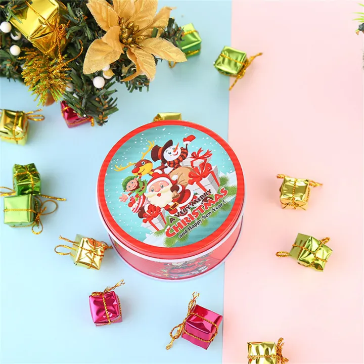 Round Christmas candy box Compact Christmas-themed Tinning Metal ...